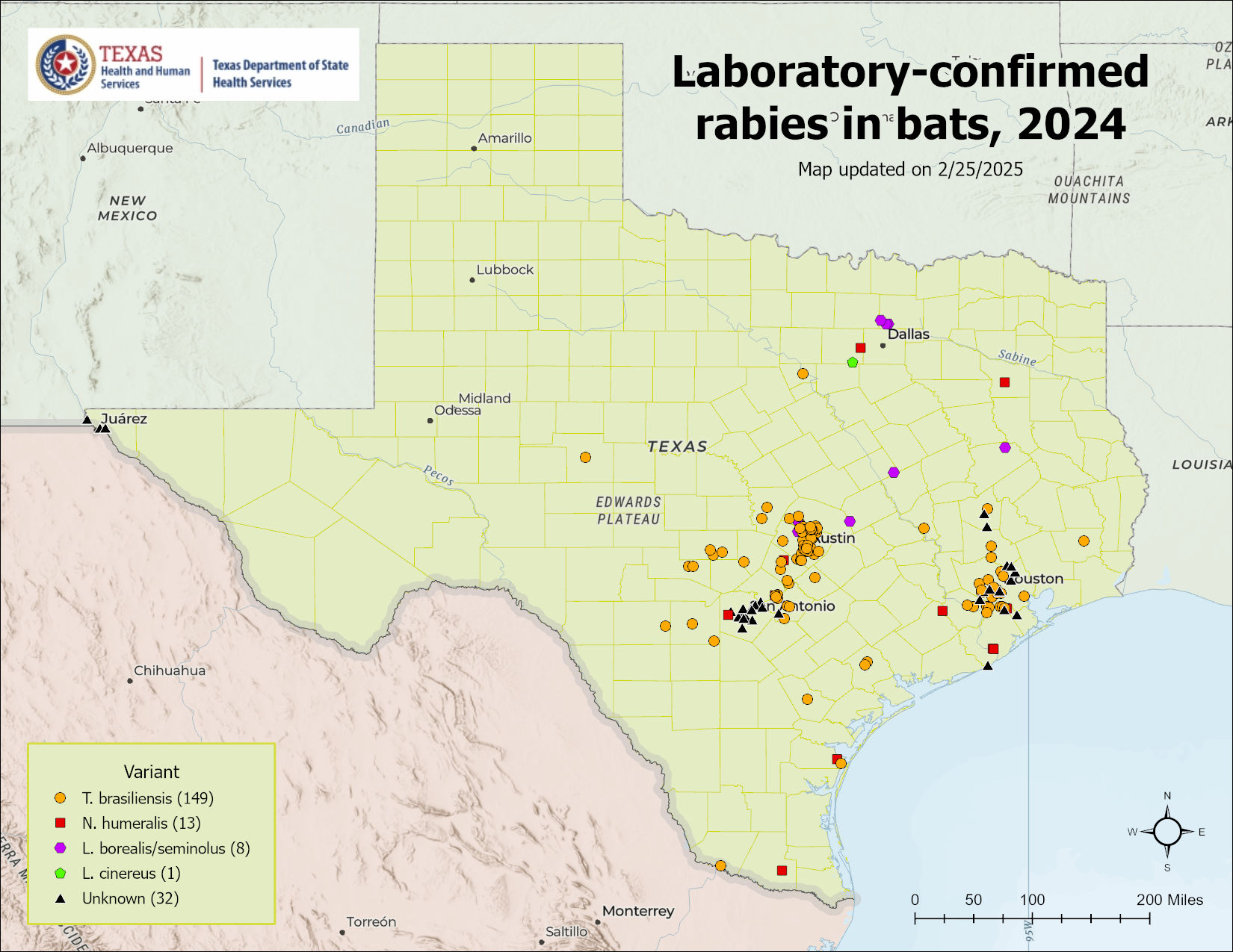 Rabies Maps 2024 | Texas DSHS